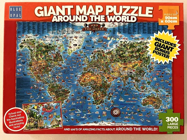 GIANT MAP OF the World Jigsaw Puzzle - 300 Large Pieces - Blue Opal As ...