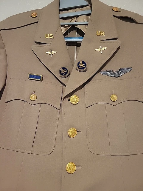 WW2 CUSTOM TAILORED US Army Air Force Officer Khaki Dress Uniform Jacket W/ Pins £119.84 ...