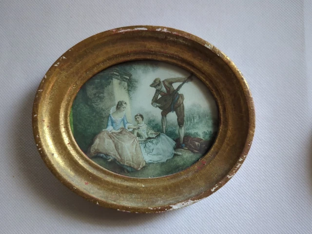 18TH-CENTURY FRENCH GALANT scene Syroco Serenading Victorian Oval Italy ...