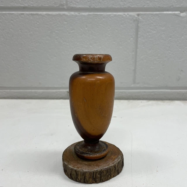 VINTAGE MULGA WOOD Timber Souvenir Australia Candle Stick Holder Vase ...