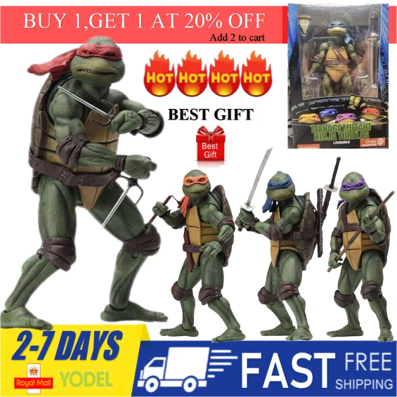7& NINJA TURTLES 1990 Movie NECA TMNT Teenage Movable Toy Mutant Action ...