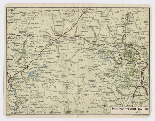 1924 ORIGINAL VINTAGE Map Of Dartmoor South Section / England £19.13 ...