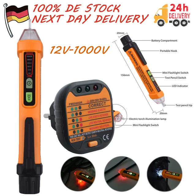 DIGITAL NON-CONTACT VOLTAGE Detector Tester Meter 12-1000V Socket ...