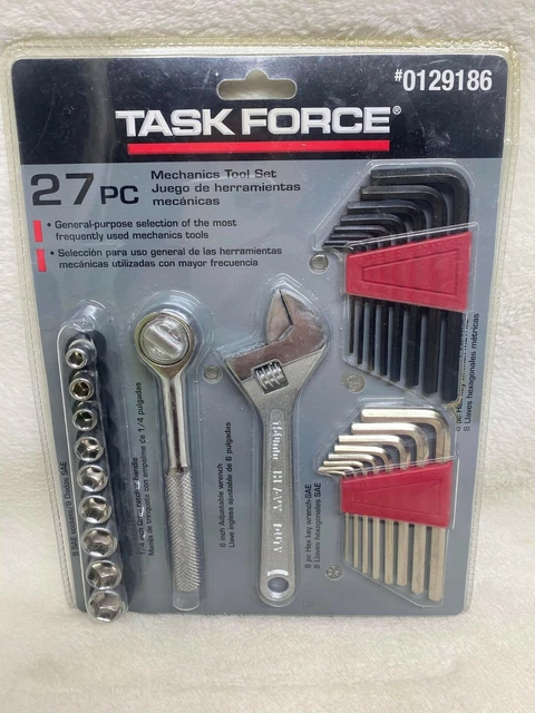 TASK FORCE 27 pc Mechanics Tool Set, Sockets, Ratchet, Wrench, Hex Keys ...