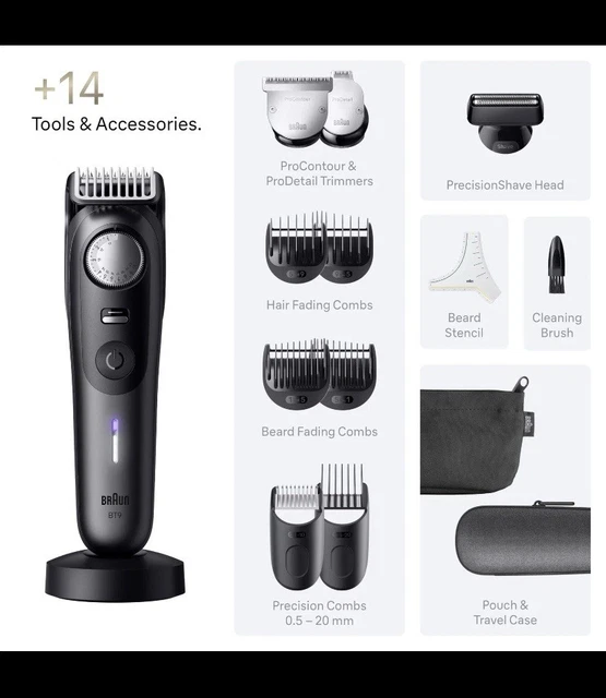 BRAUN SERIES 9 Titanium Beard Trimmer +14 Tools, 52 Lengths BT9565 New ...