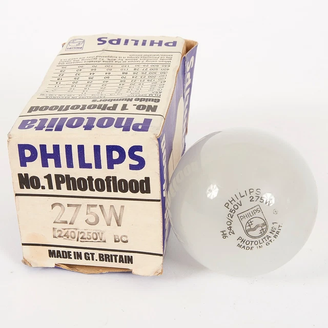 PHILIPS PHOTOLITA NO.1 PHOTOFLOOD 240/250V 275W BC PEARL BULB #CB8 £4. ...