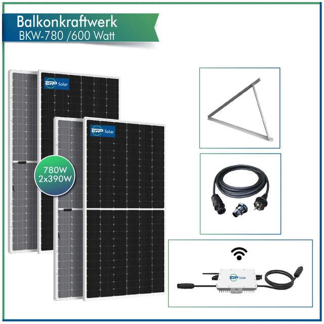 BISOLAR-PV 780 BALKONKRAFTWERK Mit 390W Solarmodul Aufständerung Süd ...