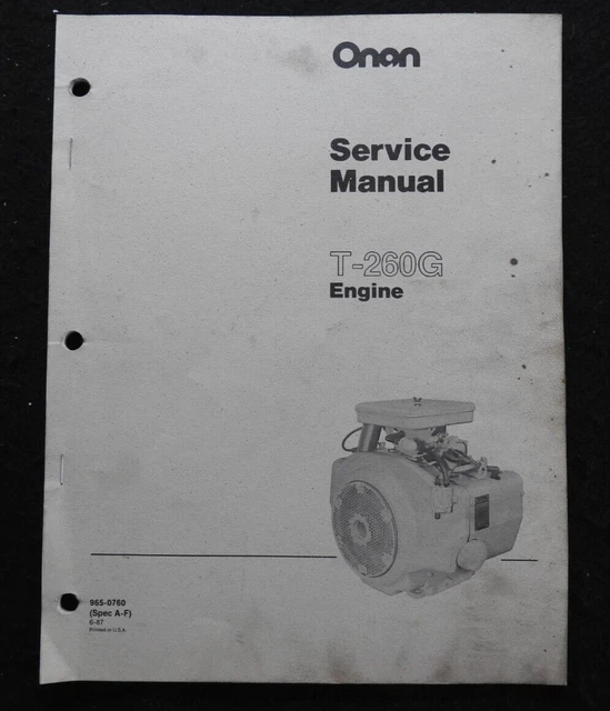 GENUINO ONAN T-260G Industrial Gas Motor Servicio Reparar Manual ...