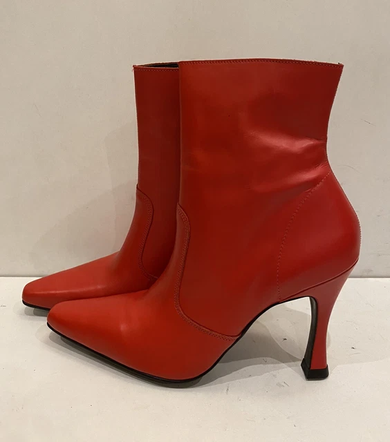 VINTAGE SCHUH Y2K Red Leather Ankle Boots UK5 Made In England Pristine ...