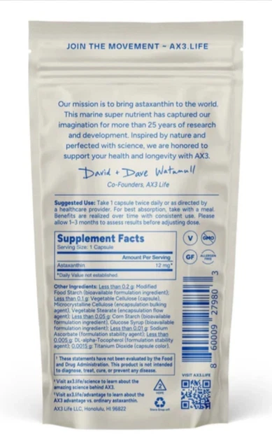AX3 BIO-PURE ASTAXANTHIN (x3 times more bioavailable than normal ...