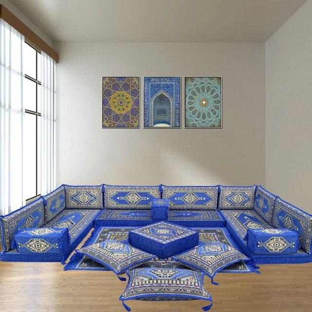U-SHAPED MODULAR ARABIC MAJLIS sofa set l Royal blue Bohemian FLOOR ...