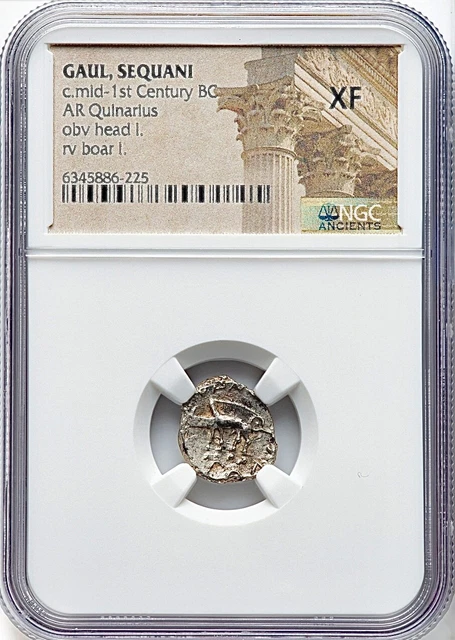 CELTIC GAUL SEQUANI Mid-1st Century BC AR Quinarius Obv Head Rev Boar ...