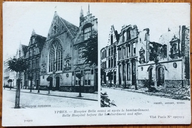 WW1 YPRES BELLE Hospital Before & After The Bombardment Postcard £1.99 ...