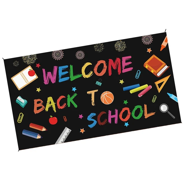 SCHOOL SCENE BACKDROP Classroom Supplies Display Paper to Stationery ...
