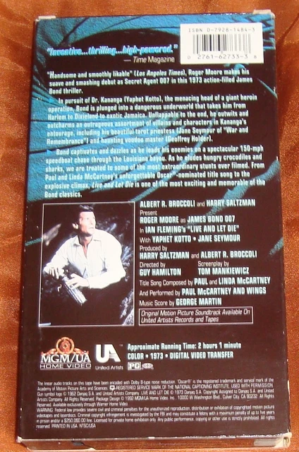 LIVE AND LET DIE (vhs,1992,english,hi-fi,remastered,MGM/UA home video ...