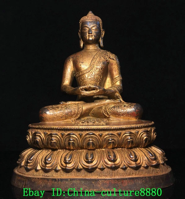 11.8 '' VIEUX Bouddha Shakyamuni assis en cuivre tibétain doré EUR 306,00 - PicClick FR