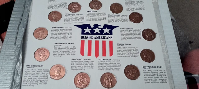 RUGGED AMERICANS 13 pces coin collection vintage 1970 "Franklin Mint" £ ...