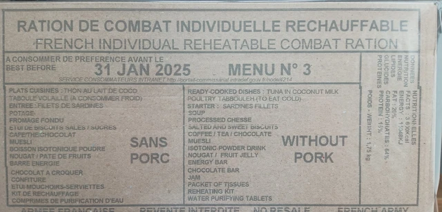 RATIONS COMBAT RICR Armee Francaise Menu *3* Bivouac Camping Militaire ...