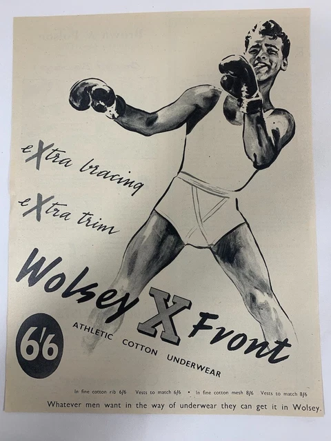 ORIGINAL LARGE 1950'S Print Advertisement - WOLSEY 'X' FRONT BRIEFS £2. ...