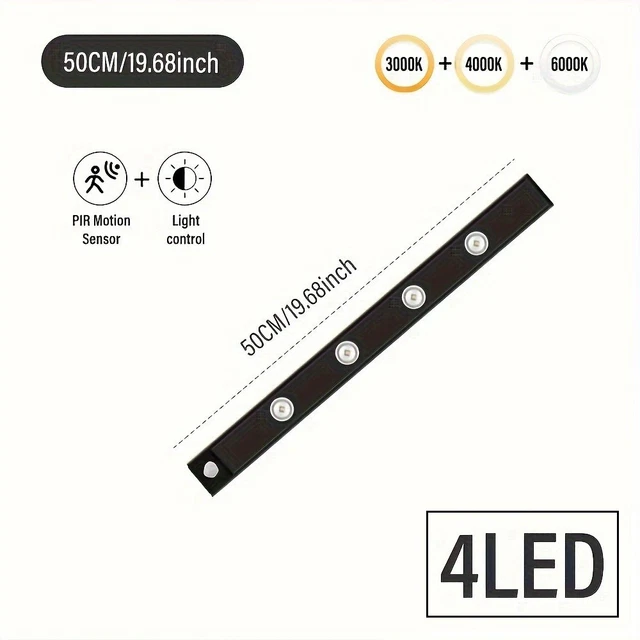 `LED PIR MOTION Sensor Strip Light Rechargeable Magnetic Cabinet Closet ...