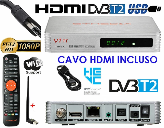DECODER DVB-T2 HEVC 10bit HD 1080P Digitale terrestre HDMI+Cavo,USB PVR ...