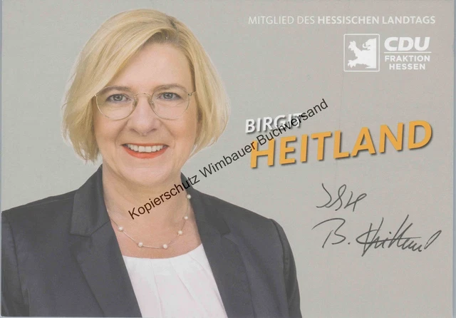 ORIGINAL AUTOGRAMM BIRGIT Heitland MdL CDU /// Autogramm Autograph ...