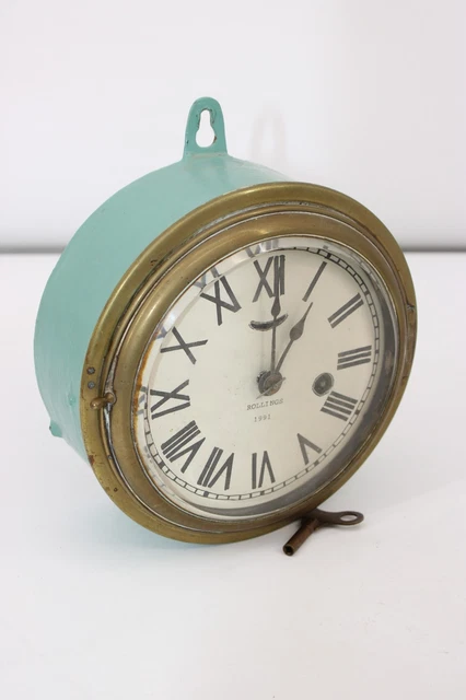 A VINTAGE ROLLINGS 1991 Brass Ship Bulk Head Key Wind Clock For Parts ...