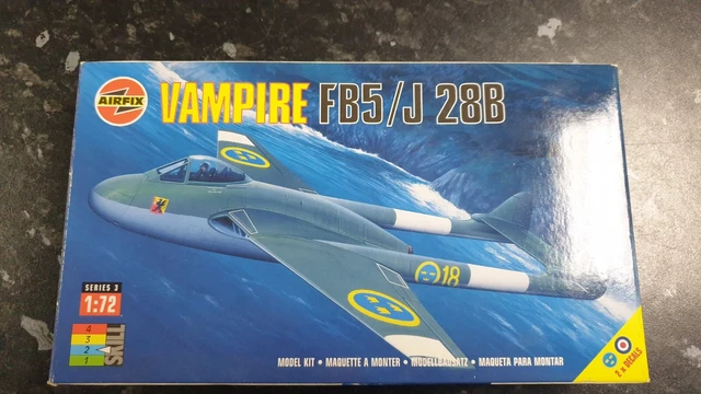 COLLECTABLE AIRFIX VAMPIRE FB5/J 28B 1/72 Scale Model 1998 03064 £8.99 ...