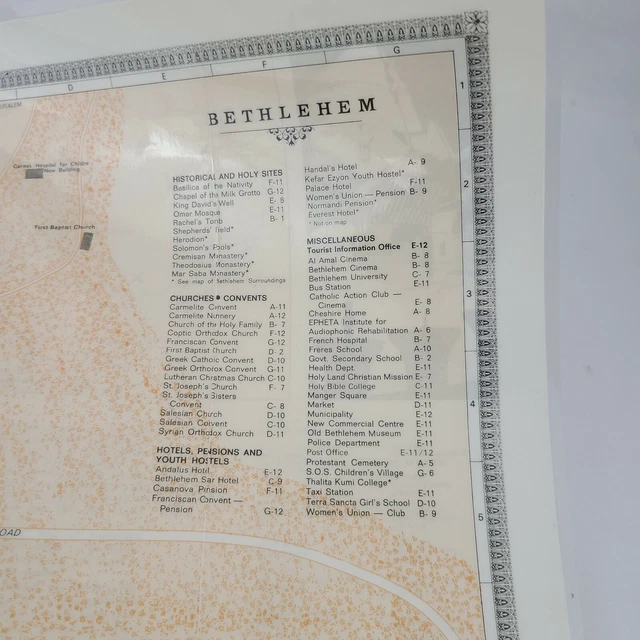 MAP OF BETHLEHEM Vintage 1982 Laminated Israel Tourism Judea Samaria ...