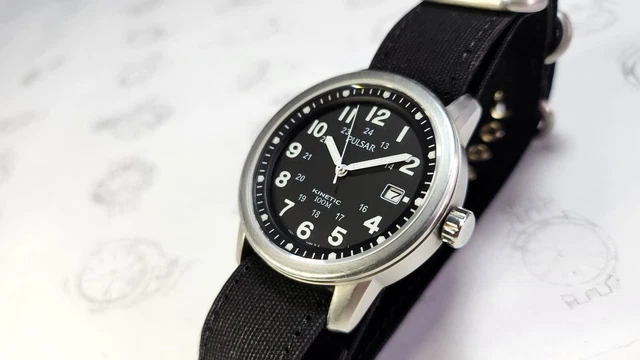 PULSAR BY SEIKO Kinetic Military Field Watch - New Capacitor, & Mineral ...
