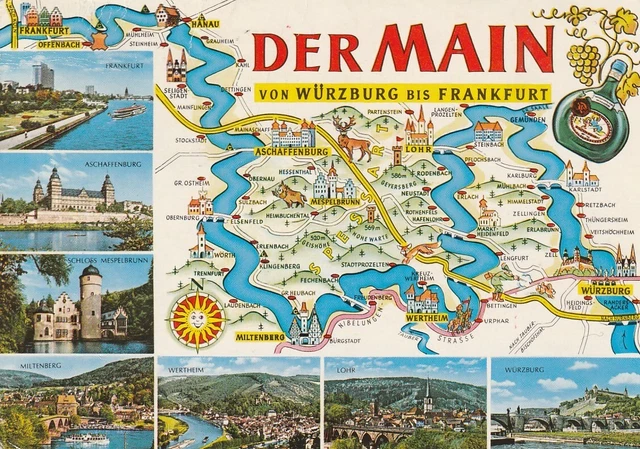 AK MAP, LANDKARTE, Umgebungskarte **DER MAIN** Würzburg - Frankfurt EUR ...