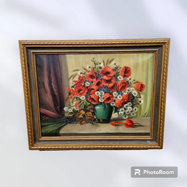 ÖLGEMÄLDE MOHNBLUMEN STILLLEBEN Poppies Oil Painting signiert Falk Signed EUR 2.500,00 - PicClick DE