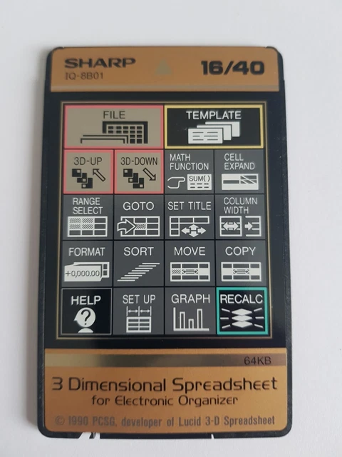 SHARP IQ-8B01 3 Dimensional Spreadsheet For OZ/IQ Electronic Organiser ...