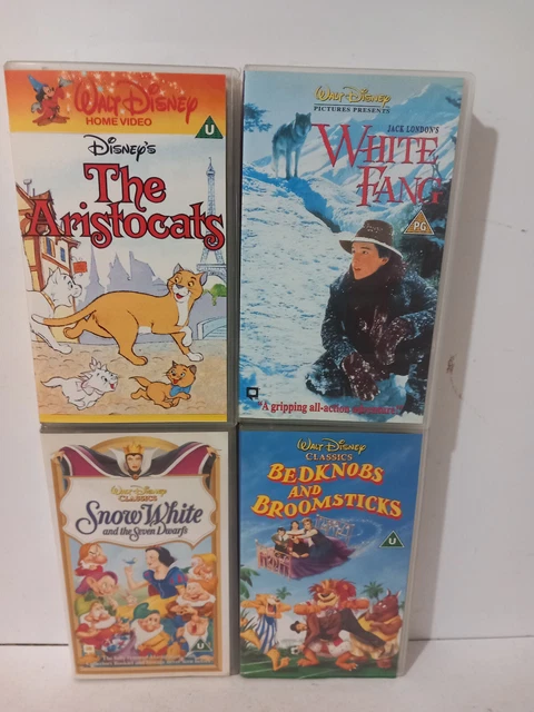 4 X DISNEY & Animated VHS Video Films white fang snow white bedknobs ...