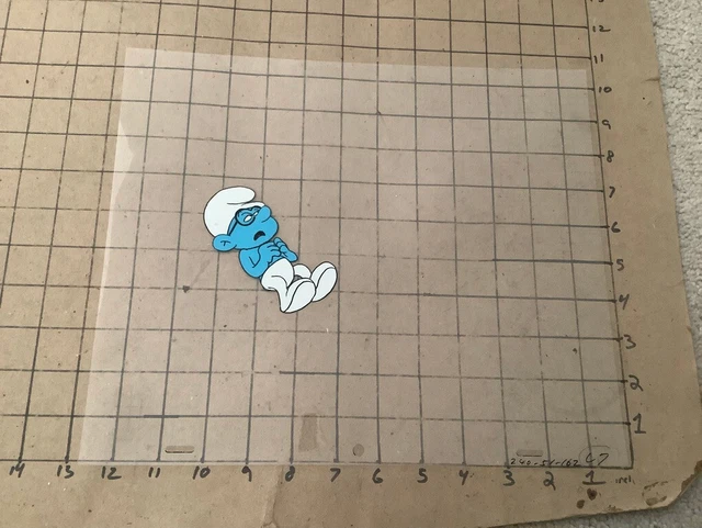 ORIGINAL HANNA-BARBERA SMURFS Animation Production Cel: BRAINY SMURF ...