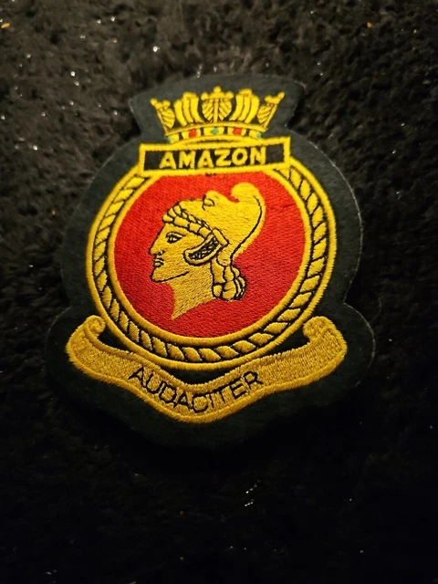 ROYAL NAVY PATCH HMS AMAZON F169 "AUDICETER" Type 21 Frigate Vintage £6 ...