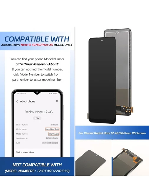 XIAOMI REDMI NOTE 12 4G 5G Screen Replacement LCD Display £20.00 ...