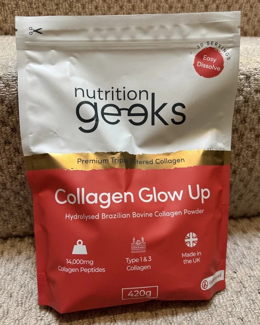 NUTRITION GEEKS COLLAGEN Glow Up Powder Unflavoured 14000mg 420g 30 ...