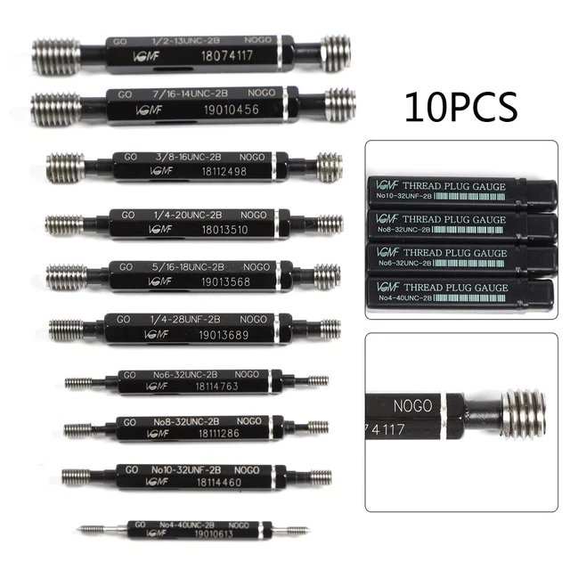 10 PCS UNC/UNF Thread Plug Gage Gauge Set Double End Go And No Go H28 ...