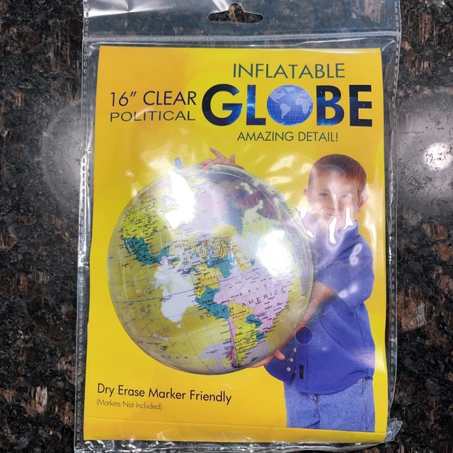 NEW POLITICAL WORLD Map Inflatable Globe Educational Learning 16" Clear ...