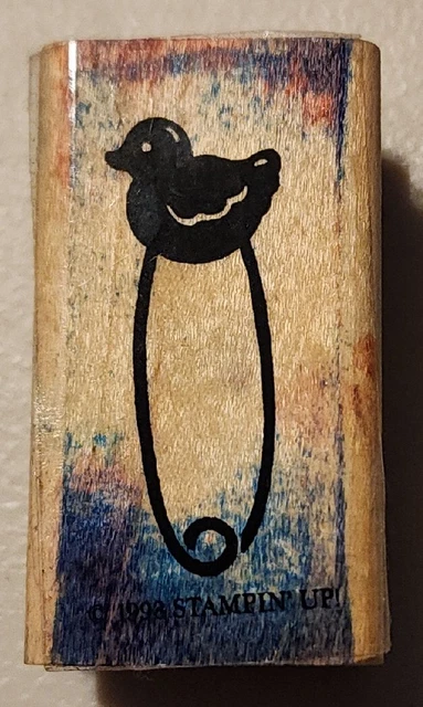 STAMPIN' UP! DUCK Diaper Pin Rubber Stamp 1998 Baby Shower Wood Mount ...