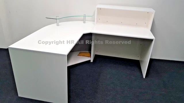 RECEPTION DESK CURVED Glass White Gloss Aluminium Plinth Reception Desk ...