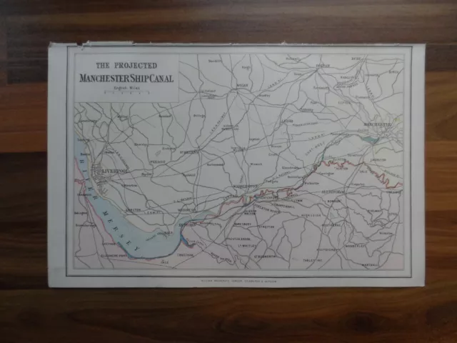 ANTIQUE MAP OF Manchester ship canal - 19th century Victorian colour ...