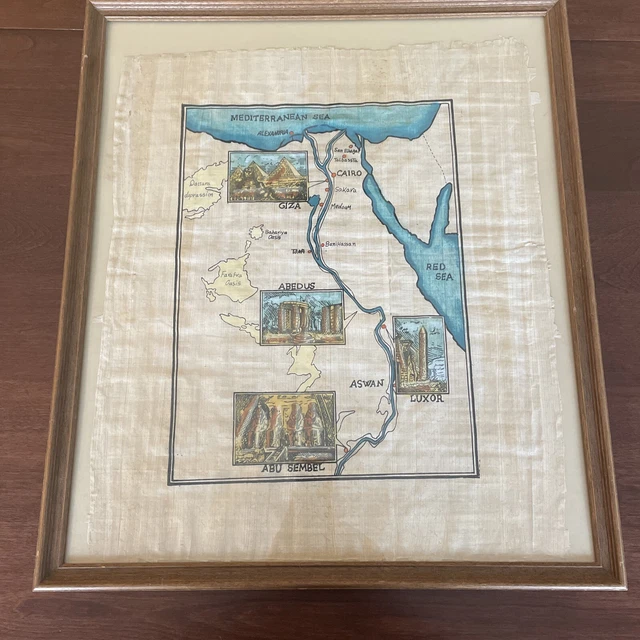 RARE HAND PAINTED Ancient Egyptian Papyrus-Egypt tourist map-18”x20.5 ...