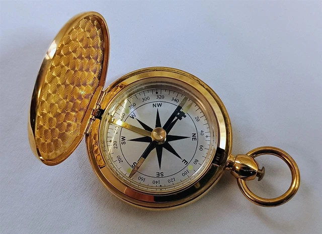 VINTAGE GOLD TONE Brass Pocket Watch Style Directional Compass US JJC ...