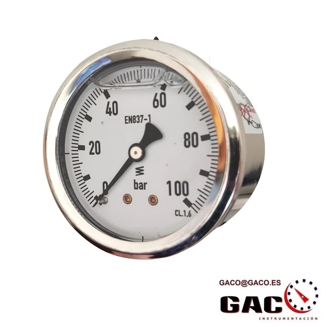 MANOMETRO DE PRESION 100 bar CON GLICERINA ROSCA POSTERIOR 1/4" CAJA INOX EUR 23,90 - PicClick DE