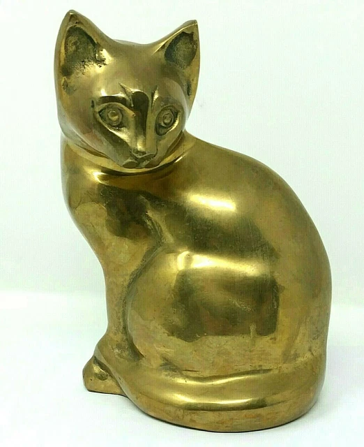 VINTAGE SOLID BRASS CAT MCM Sitting Rosenthal Netter 8" Tall Ornament ...