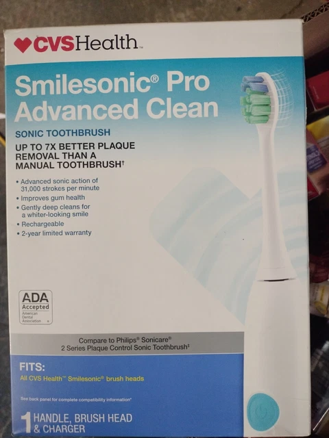 CVS HEALTH SMILESONIC Pro Advanced Clean Sonic Toothbrush White - New ...