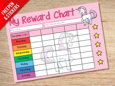 UNICORN REWARD CHART - Girls Potty School Sticker Star Chart - Stickers ...