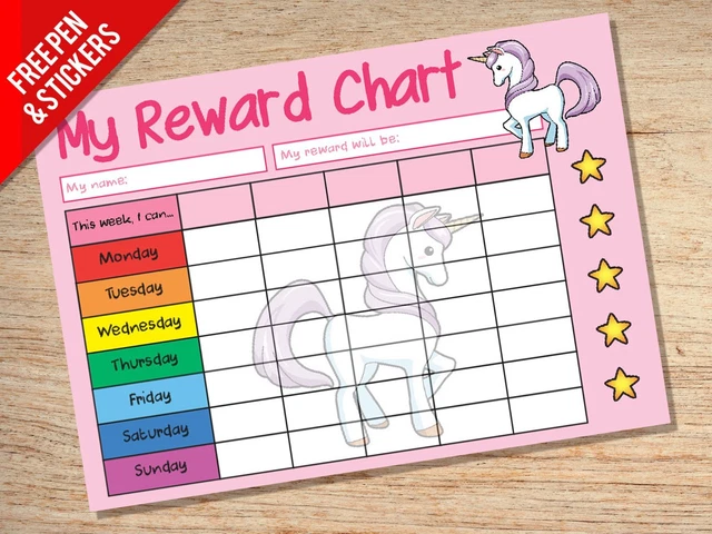 UNICORN REWARD CHART - Girls Potty School Sticker Star Chart - Stickers ...